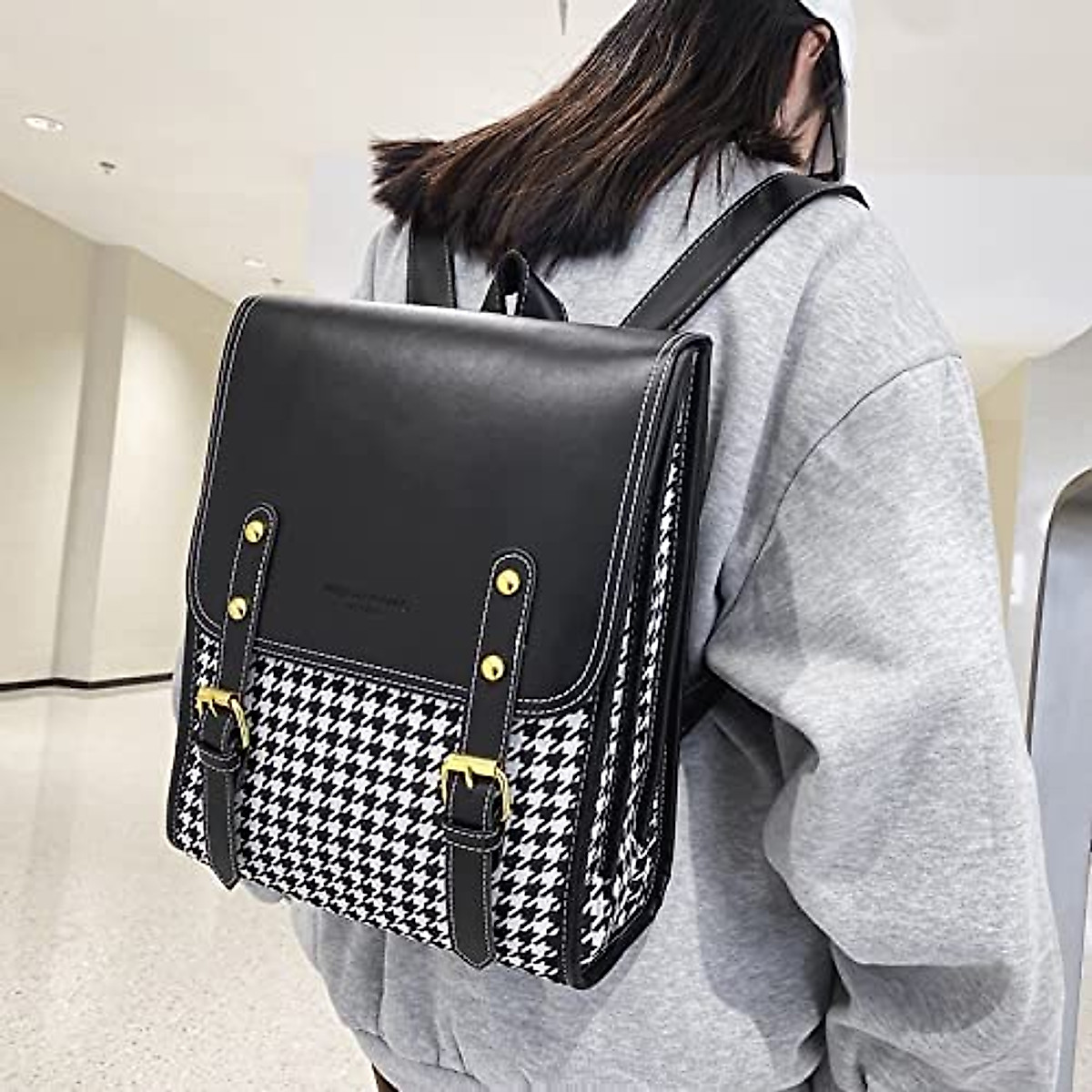 LEMITA Backpack 2023 Spring Color Contrast Large-capacity Schoolbag Work Commuting Backpack Handbag,black,26*14*32CM