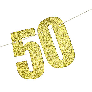 Holy Shit You're 50 banner，50th birthday banner，Womens Mens Gold Glitter Birthday Party Decoration，Fun 50th Birthday Party Supplies。