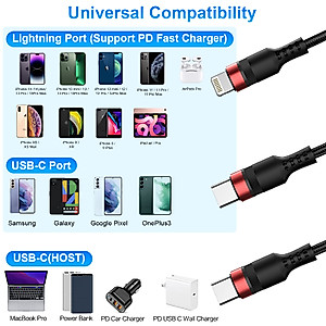 USB C to USB C Cable and USB C to Lightning Cable Short, [MFi Certified 18cm] 2Pack 0.6FT USB Charging Cord Fast Charging 480Mbps Data Sync USB C iPhone Cable for Samsung Galaxy Apple iPhone Charger