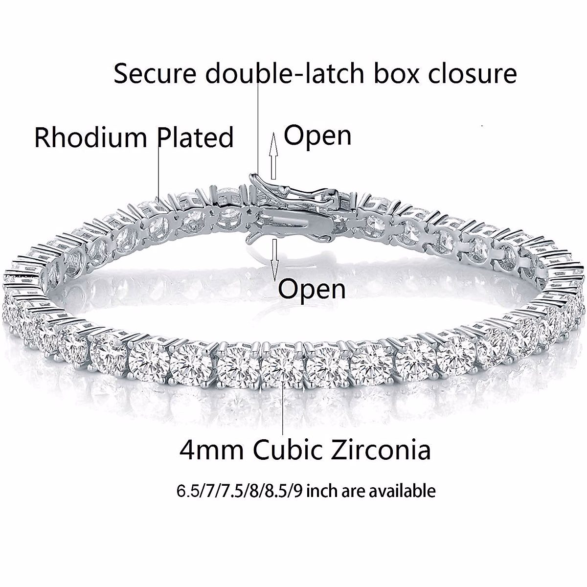 Gemsme 18K White Gold Plated 4.0 Round Cubic Zirconia Classic Tennis Bracelet 6.5 Inch For women