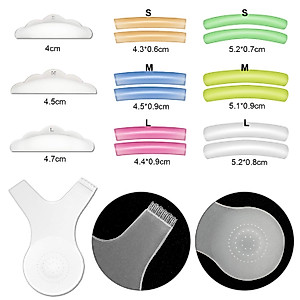 44pcs Eyelash Perming Curler Shield Pads Kit, 12 Pair 6 Sizes Lash Lift Pads Silicone 12 Pack Eye Gel Pad Patches with 2 Pieces Y Shape Brushes and 3 Pair Lash Lift Rods Pads for Eyelash Lifting