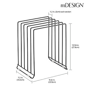 mDesign Pot Lid and Pan Rack — Metal Wire Rack for Cabinets, Pantries or Kitchen Surfaces — Freestanding Pan Stand with 5 Slots for Pans, Pots, Lids and Crockery — Dark Grey