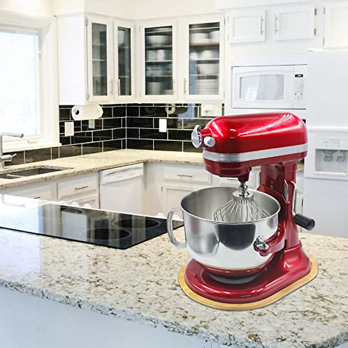 Bamboo Mixer Slider Compatible with Kitchen aid Bowl Lift 5-8 Qt Stand Mixer - Kitchen Countertop Storage Mover Sliding Caddy for Kitchen Aid 5-8 Qt Mixer, Mixer Appliance Moving Tray