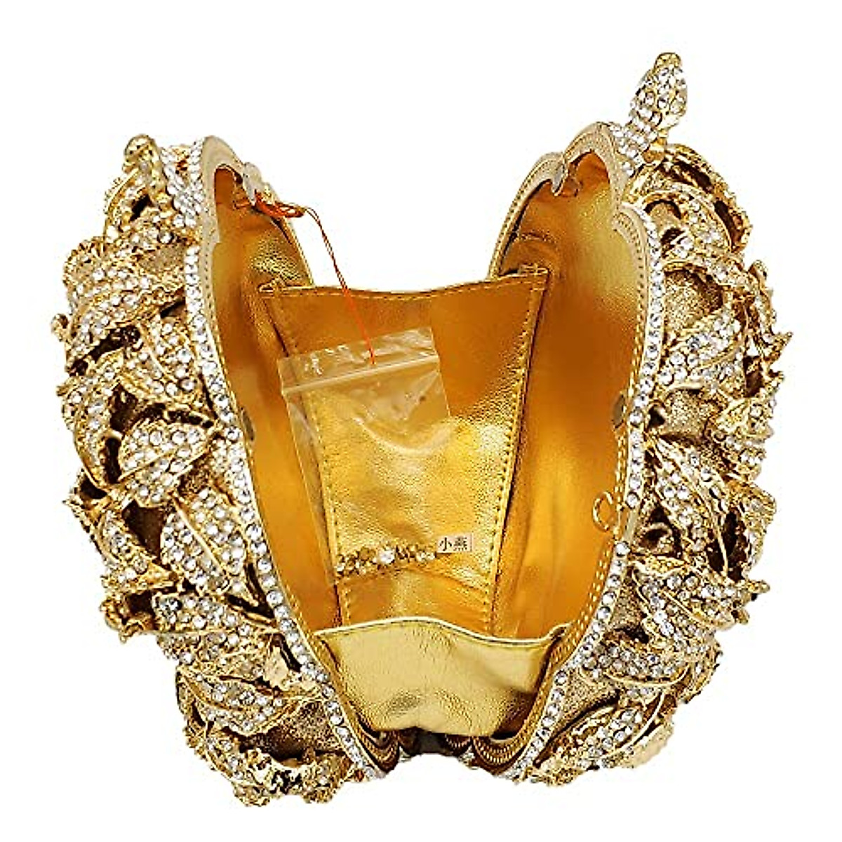 Boutique De FGG Round Shape Rose Flower Crystal Clutch Purses for Women Formal Evening Bags Wedding Party Handbags (Small,Gold&Silver)