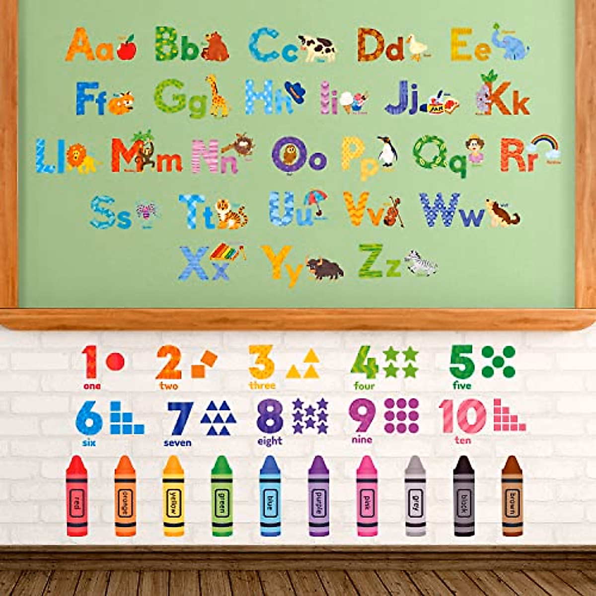 DECOWALL DS-8044 Animal Alphabet Numbers Colour Decals Stickers Kids Peel and Stick Removable for Room décor Letters ABC Classroom playroom Decorations Educational Bedroom Nursery