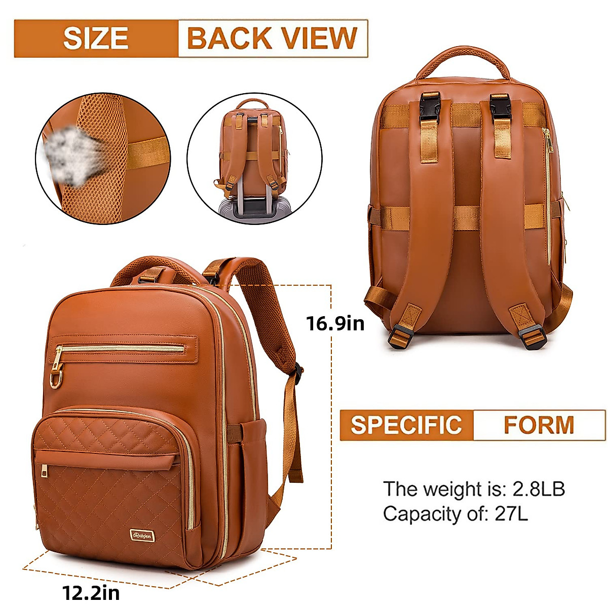 Rabjen Diaper Bag Backpack, Vegan Leather Baby Bag, Large Capacity Multifunction Maternity Travel Back Pack for Men and Women (dark brown)