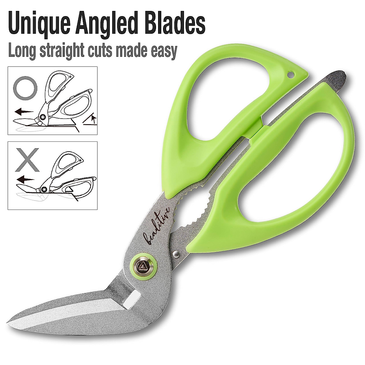 Beaditive Heavy Duty Multipurpose Angled Craft Scissors 7" - Japanese Stainless Steel, Serrated Blade - Craft Shears for Cardboard, Plastic, Leather, Fabrics, and Packaging