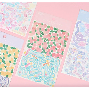 Cute Essential Kawaii Aesthetic Stationery Sticker Pack - 8 Sheets (258+ Stickers) - for Planners, journals, scrapbooks, Gifts, Kpop photocards, polocos, Frame, Removable, Confetti, Flowers, Bubble