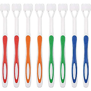 8 Pieces Autism Toothbrush Three Bristle Travel Toothbrush for Complete Teeth and Gum-Care, Great Angle Bristles Clean Each Tooth, Soft/Gentle (Green, Blue, Yellow, Red)