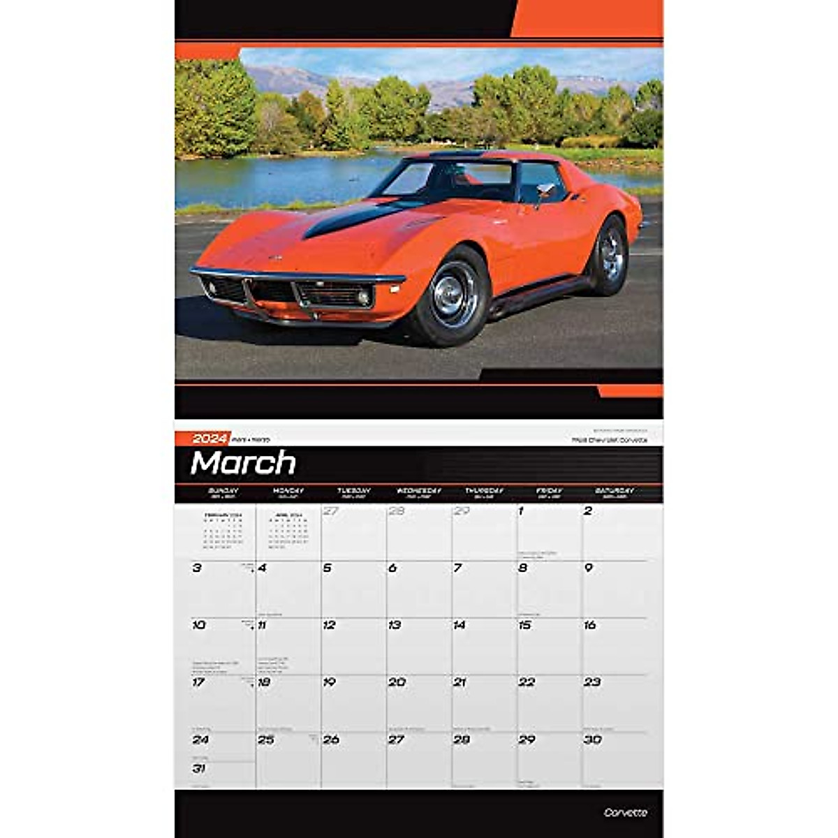 Corvette OFFICIAL | 2024 14 x 24 Inch Monthly Deluxe Wall Calendar | Sticker Sheet | StarGifts | Chevrolet Motor Muscle Car
