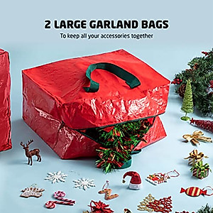 Zober 3-Pack Christmas Artificial Tree Storage Bag and Two Garland Bags; Holiday Tree Storage for Trees Up to 7.5 ft, Includes Card Slot, Dual Zipper, and Carry Handles; Tearproof 600D Oxford Material