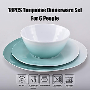 Joviton Home 18-Piece Teal Turquoise Ombre Melamine Dinnerware Sets for 6,Outdoor Plates and Bowls Sets (Turquoise)
