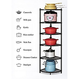 ZIGAMA 6-Tier Kitchen Pot Rack, Cookware Stand Storage Organizer ，Multi-Layer Corner Shelf Stand Stainless Steel Shelves for Kitchen