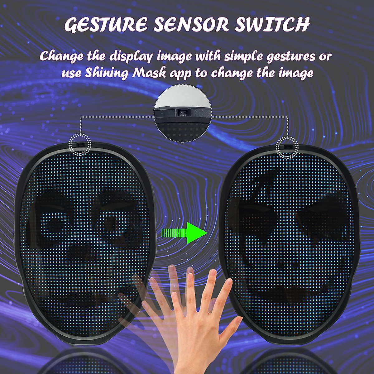 Depointer Life Led Mask with Rechargeable Bluetooth-compatible App Controlled, Customizable Shining Mask, Lighted Face Transforming Mask, unisex-child