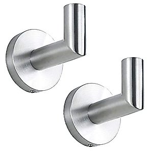 SWHYGER 2 Pack Stainless Steel Towel Hook Bathroom Heavy Duty Coat Hook Wall Mount Clothes Hook Hotel Style Robe Hook,Brushed Steel, 96018-8BS.