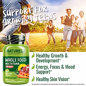 NATURELO Whole Food Multivitamin for Teens - Vitamins and Minerals for Teenage Boys and Girls - Supplement for Active Kids - with Organic Whole Foods - Non-GMO - Vegan & Vegetarian - 60 Capsules