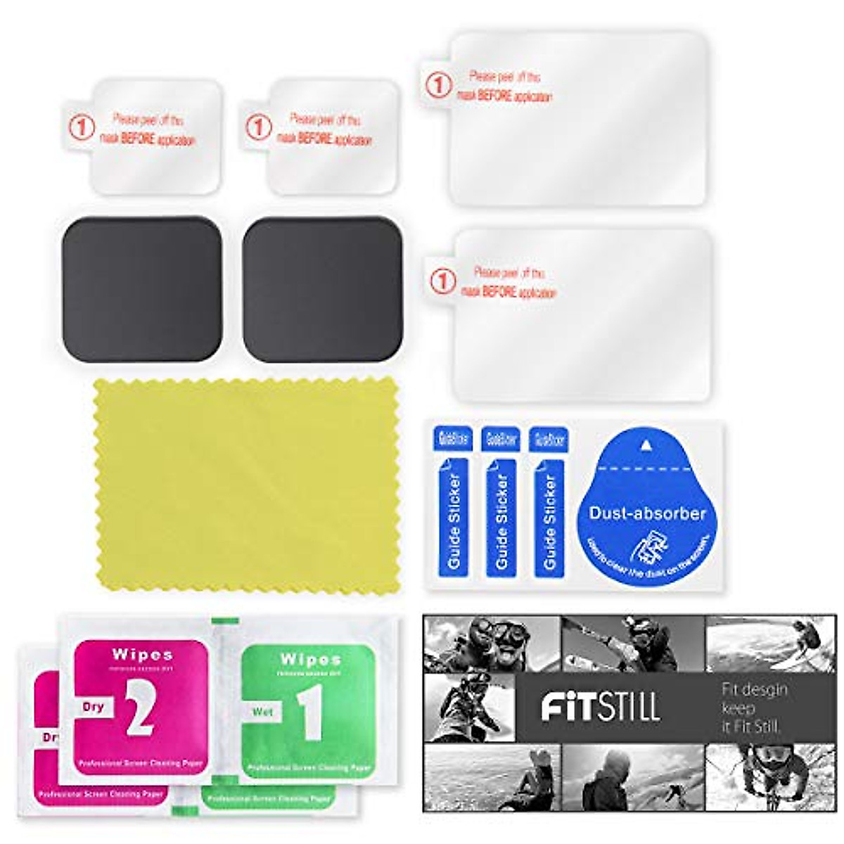 FiTSTILL [6 PCS] Screen Protector for GoPro Hero 7(Only Black)/Hero HD(2018)/Hero 5/Hero 6, Ultra Clear Tempered Glass Screen Protector + Lens Protector + Lens Cap Cover Accessories