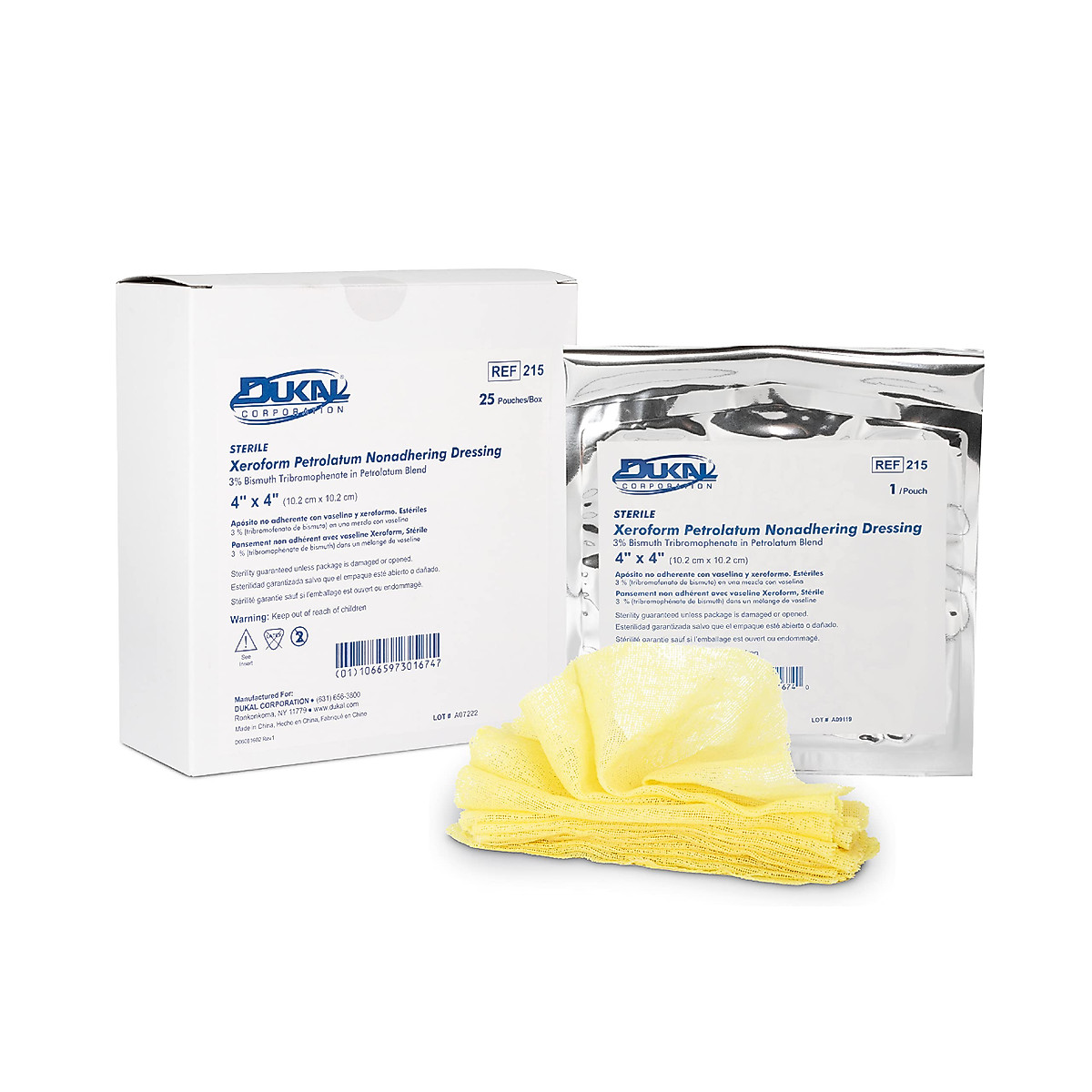 Dukal 215 Alba Xeroform Petrolatum Gauze, Sterile, 4" x 4", Pack of 25