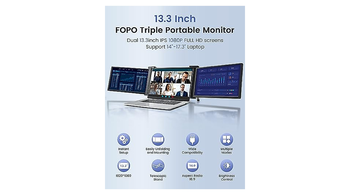 FOPO 13.3” Triple Laptop Screen Extender - Boost Your Productivity