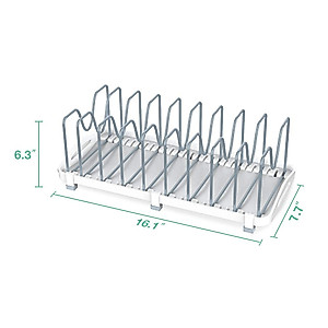 EVERIE Adjustable Bakeware Organizer Pot Lid Holder Rack for Pots, Cake Molds, Cutting Boards, Mats, Cookware, Large 7.7'' W x 16.1'' D x 6.3'' H