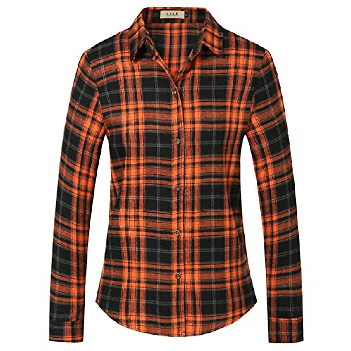 SSLR-Flannel-Shirts-for-Women-Long Sleeve Button Down Shirts Plaid Lightweight Casual (Large, Orange Black)