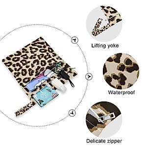 Qilmy 2pcs Leopard Wet Dry Bag Waterproof Reusable Baby Cloth Diaper Wet Dry Organizer for Travel, Beach, Stroller, Diapers, Wet Swimsuits, Toiletries