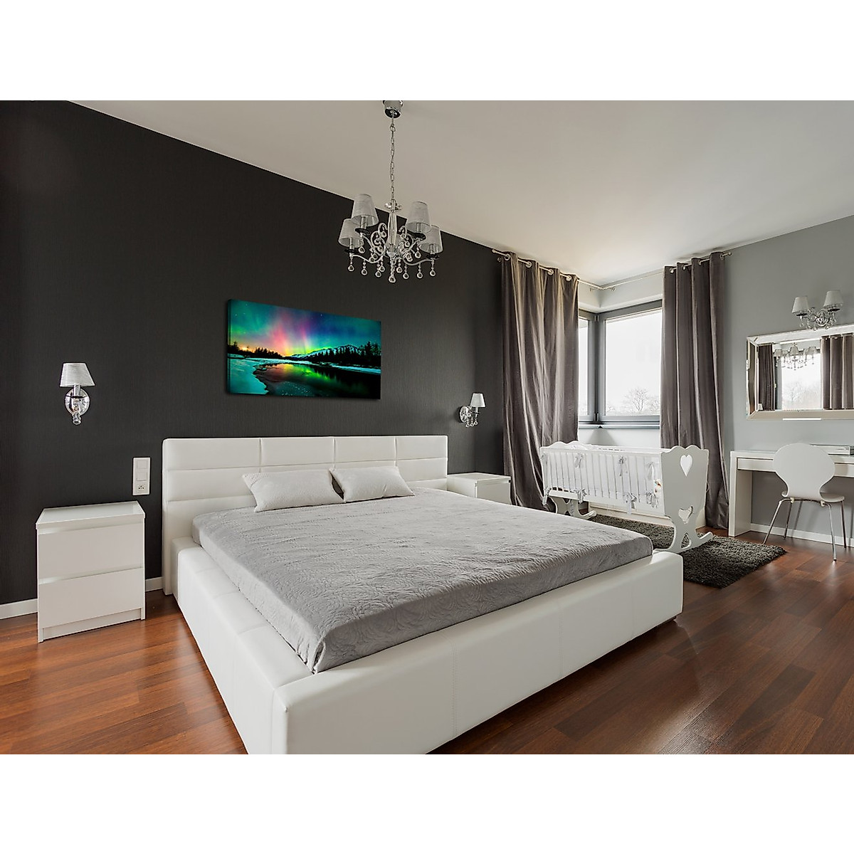 S01950 Wall Art Aurora scenery Painting on Canvas Stretched and Framed Canvas Paintings Ready to Hang for Home Decorations Wall Decor