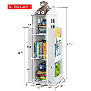 mopam 360° Rotating House Bookshelf 3-Tier Floor Standing Revolving House Bookcase Book Storage Shelf Organizer for Home Office Decor, White