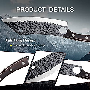 Purple Dragon Japanese Butcher Knife 8 Inch Ultra Sharp Carving Knife for Meat Vegetable Cutting with Finger Hole Hand Forged Slicing Knife Cooking High Carbon Steel Knife Cleaver