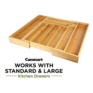 Cuisinart 9 Compartment Adjustable Bamboo Utensil Organizer – Ideal for Keeping Kitchen Supplies and Silverware Organized – Flatware Drawer Tray for Multi-Purpose Storage 18 x 13 x 2 Inches