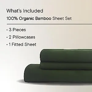 DOZ by SIJO 100% Organic Bamboo Sheet Set, Buttery Soft, Cooling for Hot Sleepers, Silky Breathable, Oeko-TEX, High GSM, 16" Deep Pockets - 3pc - 2 Pillowcases 1 Fitted Sheet (Forest, Queen)