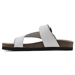 WHITE MOUNTAIN Shoes Carly Women's Flat Sandal, White/Leather, 8 M