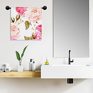 Cotton Bath Hand Towels for Bathroom - Ultra Soft Microfiber Face Towel with Pink Rose, Highly Absorbent Quick-Drying Lightweight Spa Towel, Washcloth Dish Tea Towels for Kitchen 30 x 15 inch