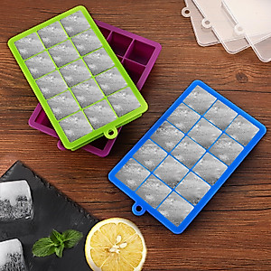 Large Ice Cube Trays with Lid,3 Pack Silicone Ice Cube Molds,15 Big Square Ice Cube Trays for Freezer Containers,Stackable Ice Maker for Cocktails,Whiskey,Easy Release & BPA Free(Blue/Green/Purple)