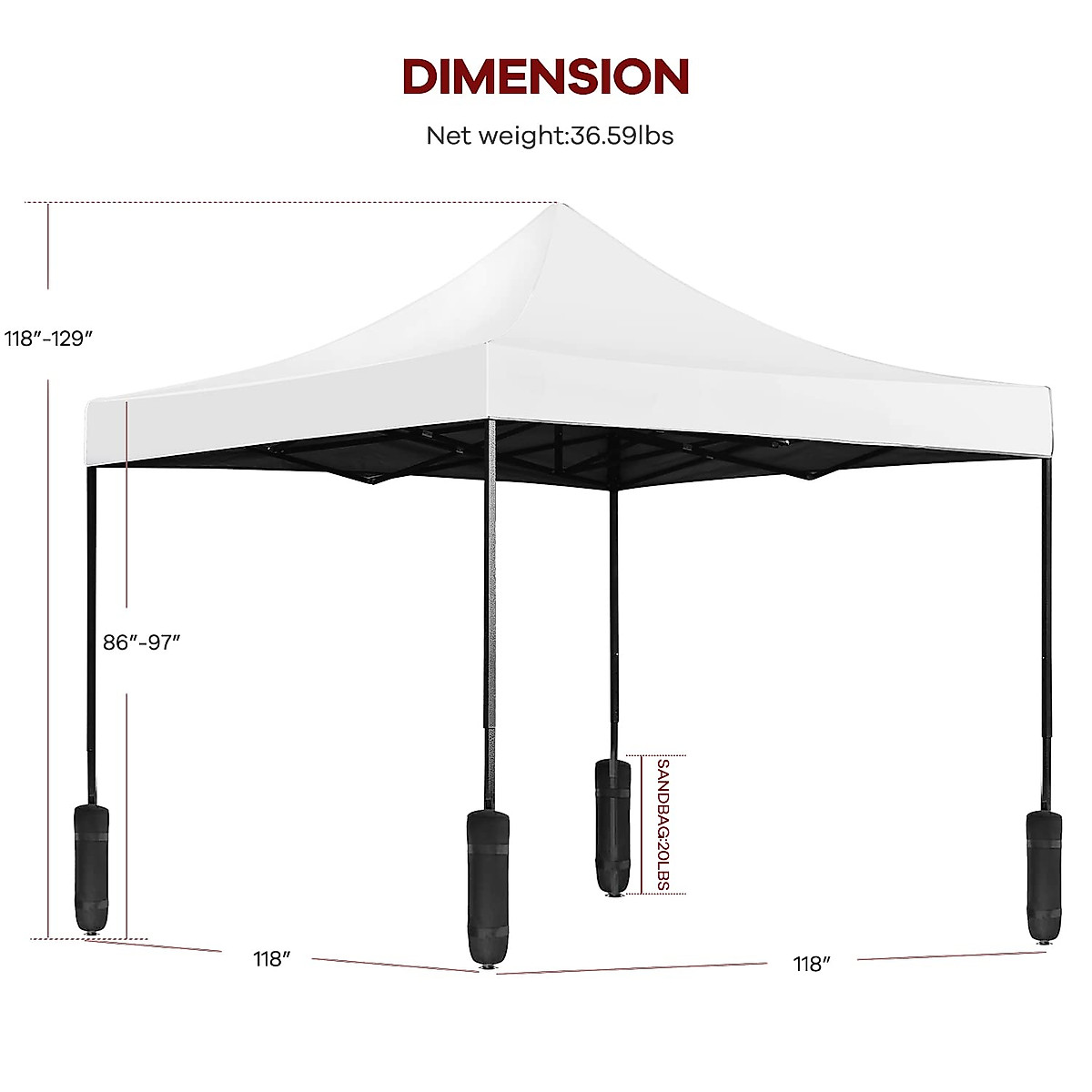 10x10 Pop Up Canopy,Outdoor Canopy Tent Camping Sun Shelter-Series Folding Party Tent with 1 Carrying Bag,4 Weight Bags,White