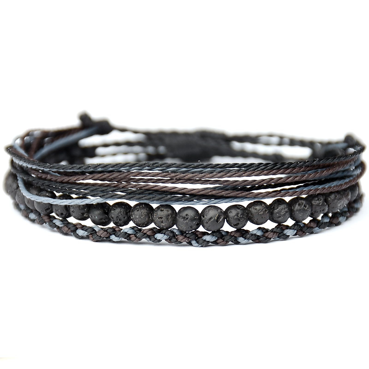 Handmade Natural Stone Beaded Healing Bracelet Gift for Men Adjustable Rope String Bracelet (Lava Rock, Adjustable)