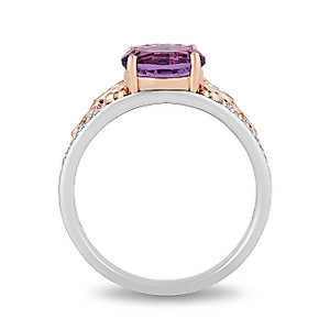 Jewelili Enchanted Disney Fine Jewelry Sterling Silver and 10K Rose Gold 8x6 MM Concave Oval Amethyst and Natural White Round Diamond Accent Stepsisters Ring Size 6
