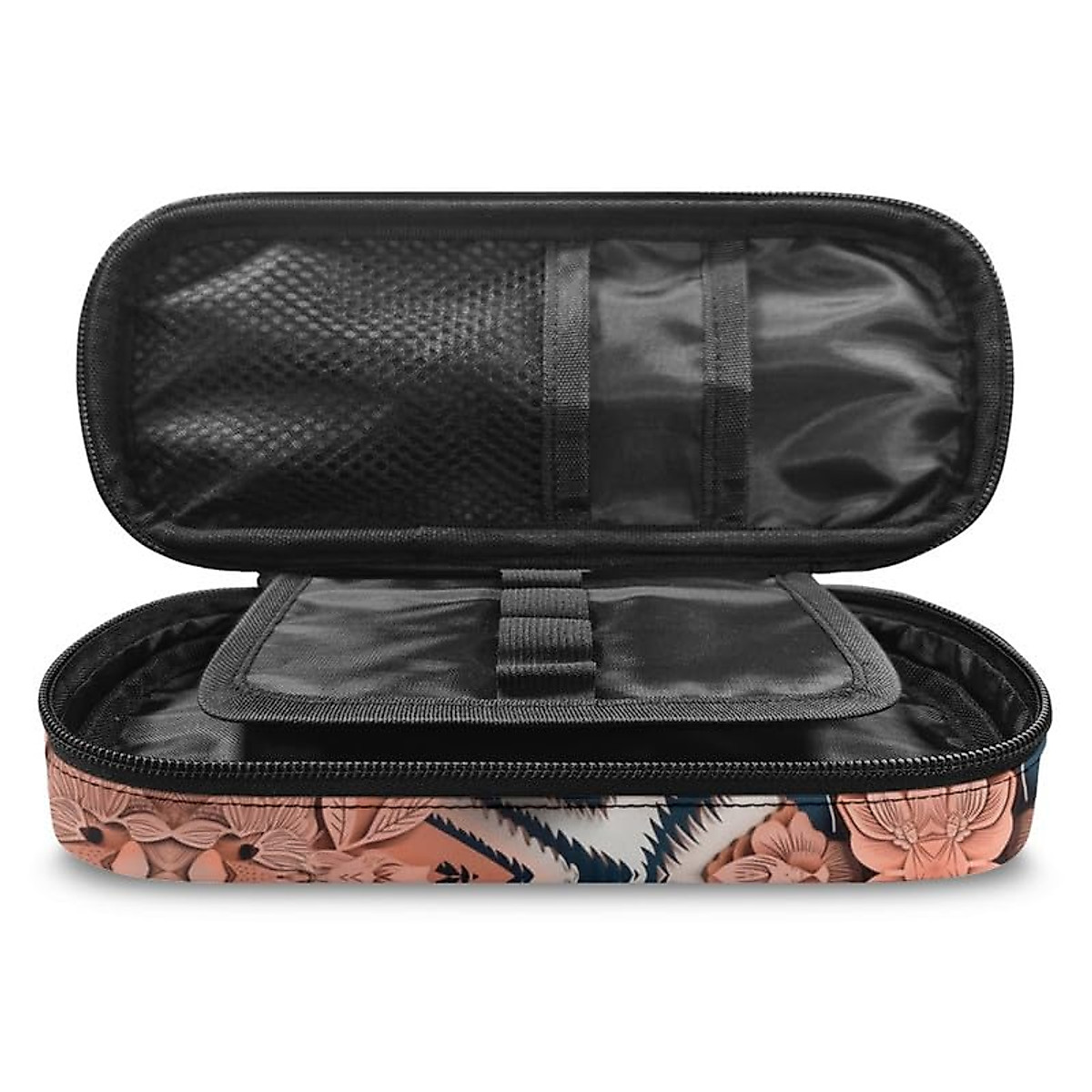 Rivatimrio Paper Sculpture Tiger Pen Bag Large Pencil Case Big Capacity Paper Carving Origami Style Pencil Pouch Pencil Holder with Zippers Compartments Kids Adults