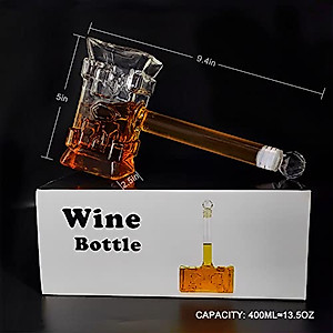 WUIIEN Decanter with Airtight Stopper - Liquor Glass Alcohol Bottle for Wine Bourbon Tequila Vodka Juice Unique Hammer Cool Funny Anniversary Birthday Gifts with Box for Men Boyfriend Dad 400ml