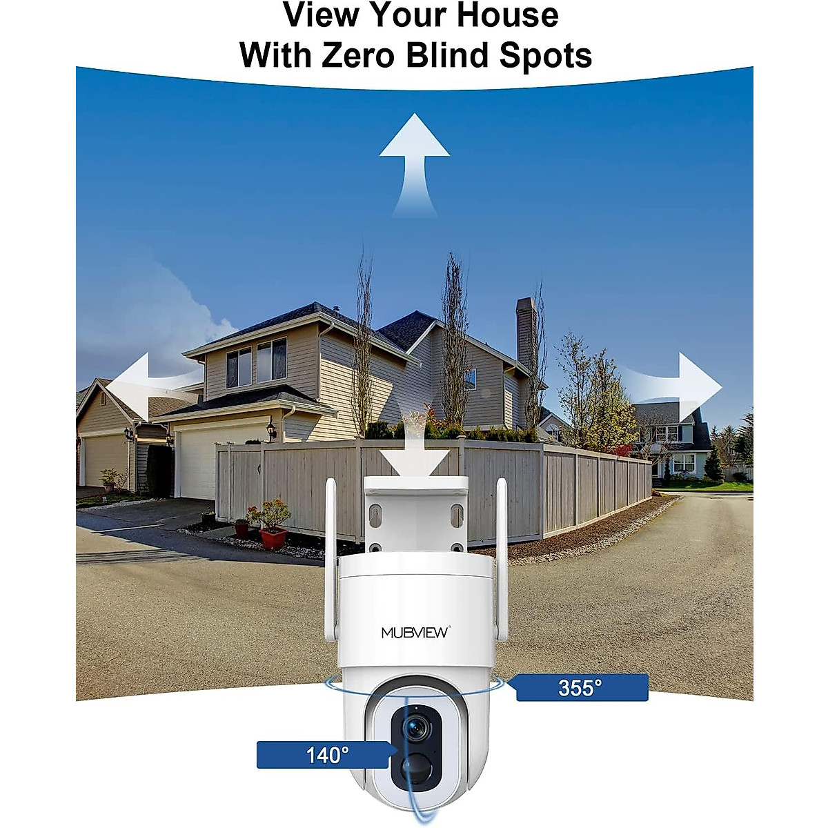 MUBVIEW Solar Security Cameras Wireless Outdoor, 2K Battery Powered Security Camera, Floodlight Camera with 800 Lumens Light & Siren, 360° PTZ, Color Night Vision, PIR Detection, 2.4GHz, IP66
