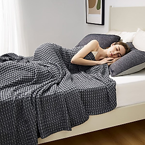 Bedsure Cooling Cotton Waffle King Size Blanket - Lightweight Breathable Blanket of Rayon Derived from Bamboo for Hot Sleepers, Luxury Throws for Bed, Couch and Sofa, Dark Grey, 104x90 Inches