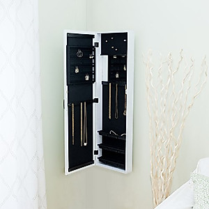 FirsTime & Co. White Eloise Jewelry Armoire, Necklace Organizer for Bedroom Storage, Full Length Mirror Wall Vanity, Wood, Farmhouse, 43 x 14 inches