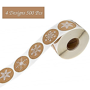 Snowflakes Christmas Stickers Snow Label 500 Pieces 1.5 inch Round Kraft Paper