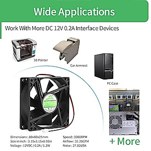 Security-01 80mm by 80mm by 25mm 8025 12V DC 0.20A Dual Ball Bearing Brushless Cooling Fan 2pin AV-F8025MB UL CE