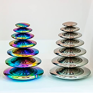 TickiT Sensory Reflective Silver Buttons - Set of 7 - Mirrored Discs for Babies and Toddlers Aged 0+ – Stainless-Steel, Sensory Stacking Pebbles - Stunning Nursery Decor