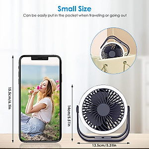 USB Desk Fan,2000mAh Powerful Desktop Table Cooling Fan,Small Personal Fan,USB Rechargeable Mini Fan with 3 speed Strong Airflow for Home Office Desktop Camping,Summer Gift for Friends