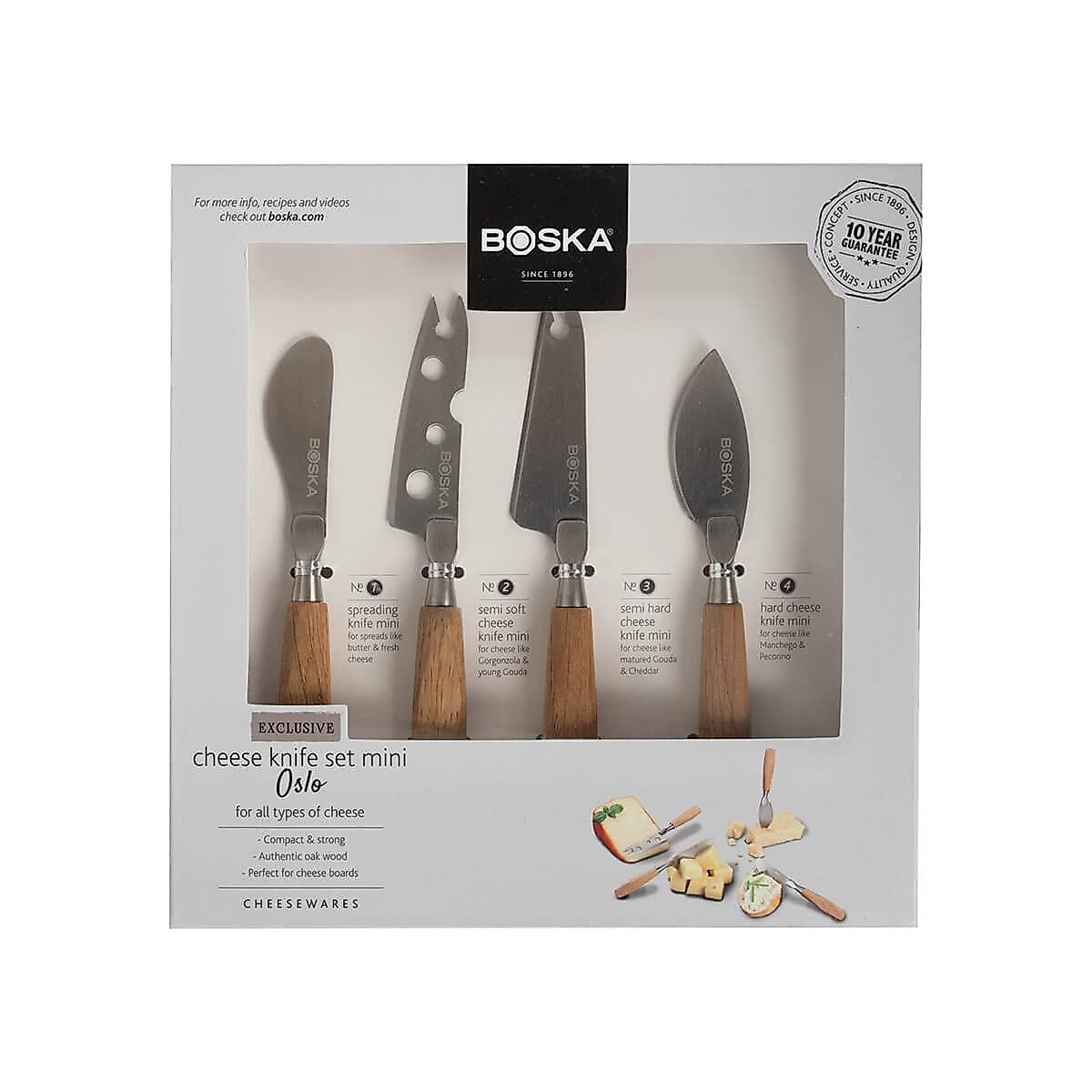 BOSKA Stainless Steel Mini Cheese Knives - Oslo For All Types of Cheese - Multi-Functional Cheese Slicer - Handheld Slicer - Silver Non-Stick - Dishwasher Safe - For Kitchen Cooking