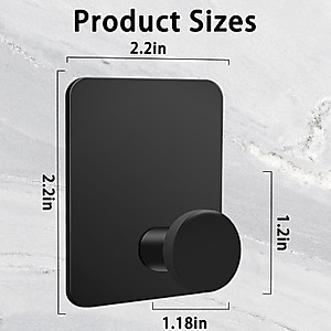 KIKETECH Adhesive Towel Hooks Bathrooms - Matte Black Heavy Duty Black Hooks for Door, Stainless Steel Waterproof Hooks for Hanging Towel Robe Hook Rack, 3 Packs Moonless