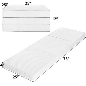 Yeeeasy Tri Folding Mattress with Washable Cover Foldable Mattress for Floor (75”x25”x4”) Portable Mattress with Storage Bag Tri Fold Mattress for Overnight Guests and Camping, Single Size