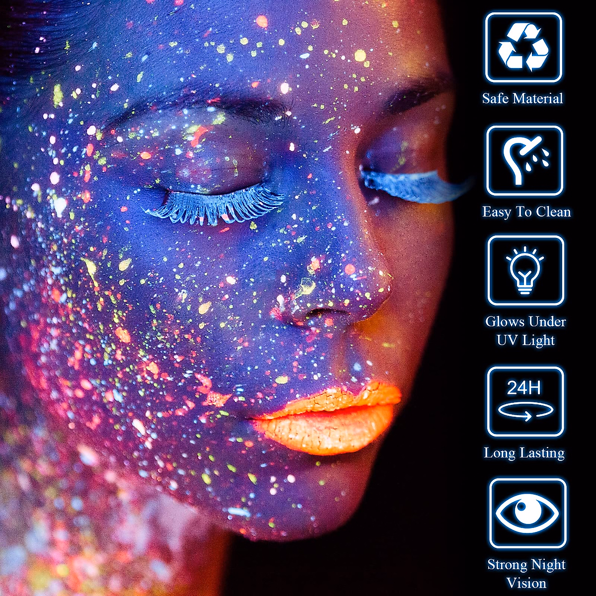 Lookmee Blacklight Neon Face and Body Paint , 0.84oz Set of 8 Tubes , Blacklight Neon Fluorescent